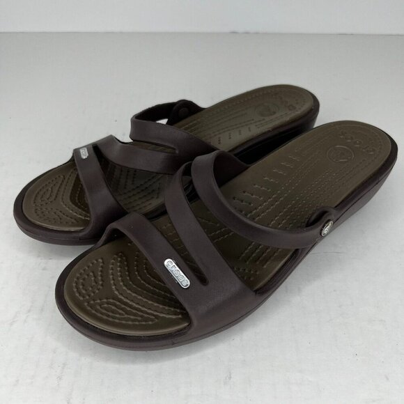 CROCS | Shoes | Crocs Womens Swiftwater Brown Slip On Rubber Flats Size ...